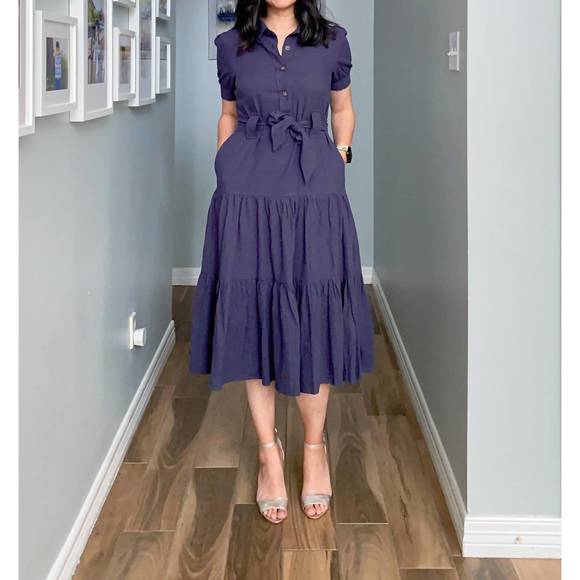 Gilli | Dresses | New Gilli Short Sleeve Midi Shirt Dress In Navy ...